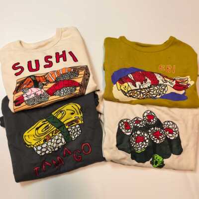 0686 80 90 100cm日单码春秋毛圈棉 男女童 寿司印花圆领卫衣