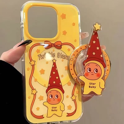 卡通可爱星星人旋转磁吸支架适用iPhone15promax苹果16pro手机壳13防摔141211全包17promax新款xsxr女78plus