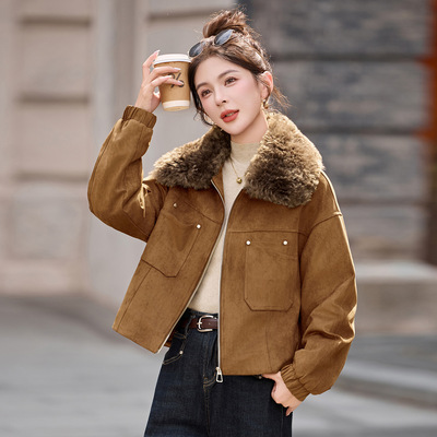 2025冬季新款女装可拆卸大毛领加绒加厚简约休闲时尚外套 YB8958
