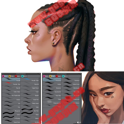 Clip Studio Paint笔刷 50款手绘油画铅笔墨水笔插画绘画粉尘画笔