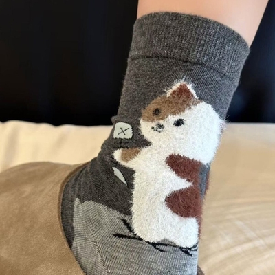 小猫袜子女秋冬季纯棉加厚保暖中筒棉袜2025新款爆款可爱堆堆长袜