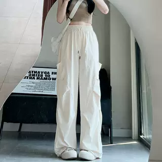 美式伞兵工装裤子女夏季新款高腰复古直筒运动裤户外速干阔腿长裤