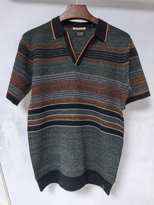 荷兰苏打scotch&soda春夏男装针织衫短袖Tpolo领外贸原单条纹全棉