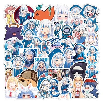 50张Hololive vtuber虚拟主播噶呜·古拉 鲨鱼手机行李箱涂鸦贴纸