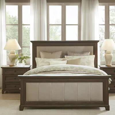 HH美式乡村复古实木布艺床