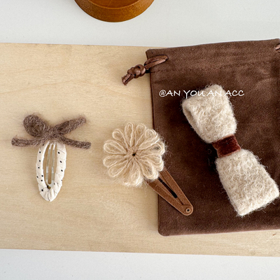 秋冬氛围感毛毛蝴蝶结发夹百搭咖色系女童手工发饰毛绒花朵bb夹韩