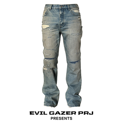 EVIL GAZER复古newvintage微喇修身破洞脏染做旧牛仔长裤cleanfit