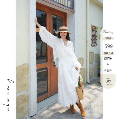 法式蕾丝拼接重工刺绣纯棉半裙