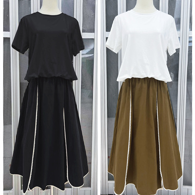 韩版简约纯色圆领短袖T恤拼接莲衣裙2025夏季新款宽松显瘦连身裙