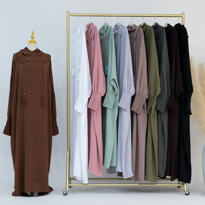 阿拉伯中东民族风纯色连帽长款斗篷长袍女Dubai Arab Women Robe