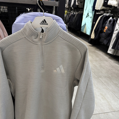 adidas阿迪达斯半拉链加绒保暖套头衫2025秋冬男灰色卫衣 KS6526