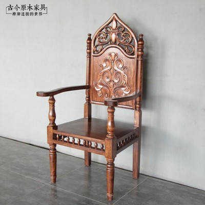 东南亚风格扶手椅书桌椅CH403复古欧式高靠背泰式双面雕刻餐椅