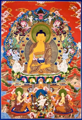 LM矿彩手绘佛卡意境观想彩唐卡装饰挂画大尺幅释迦摩尼90×60