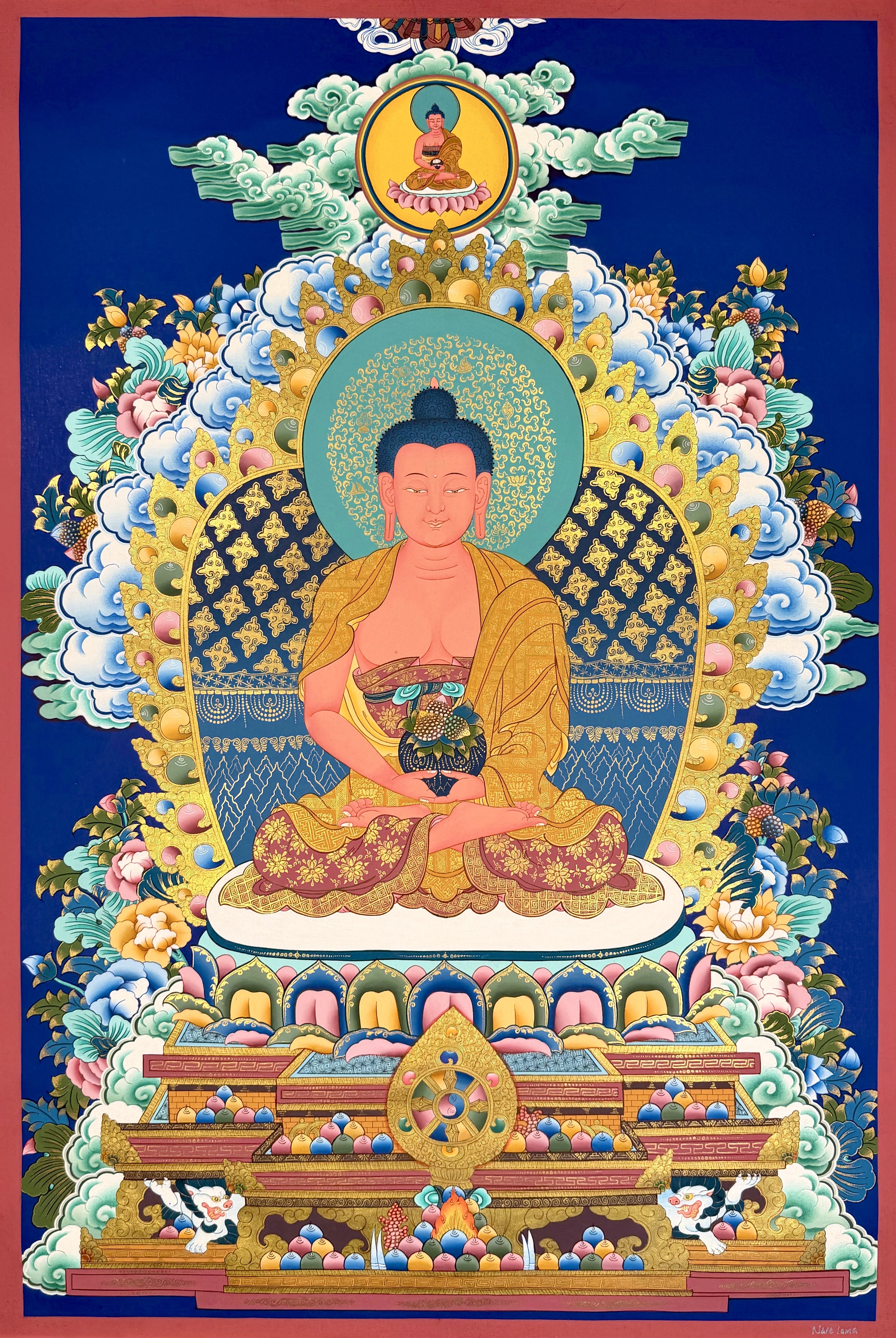 藏族画师矿彩手绘佛卡意境观想唐卡客厅书房装饰画阿弥陀佛76×50