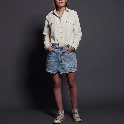 清仓 一件4折 两件2.8折 不退不换 One Teaspoon 蓝色牛仔短裙女