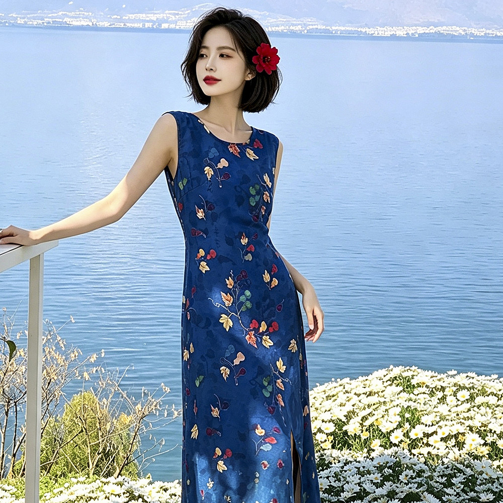 长款连衣裙到脚踝轻奢高级感女装大码胖mm高级感长裙无袖背心裙夏