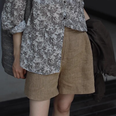 【TTDP】天天家轻奢系列老钱风100%软亚麻短裤直筒休闲裤女P0420