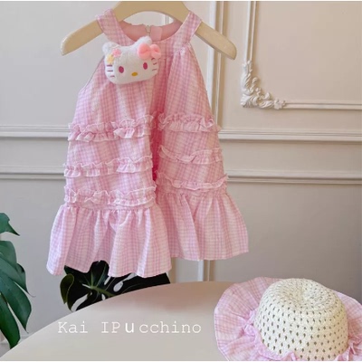 【小可爱】【送帽子】新款女童夏季 粉色花边连衣裙CPK5941