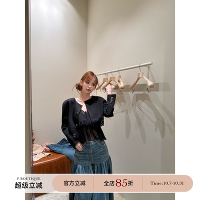 F boutique「独家开版」Ch1oe对版定染粗股线蕾丝廓形西装外套