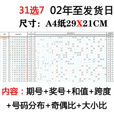 福建体彩31选7历史中奖号码大全记录走势图手抄记录本彩票开奖表