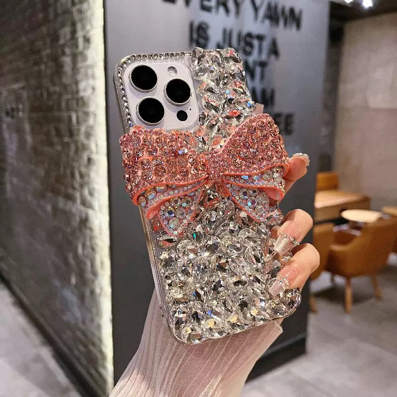 奢华满钻立体16promax蝴蝶结壳闪钻15pro保护套14/13手机壳高级感