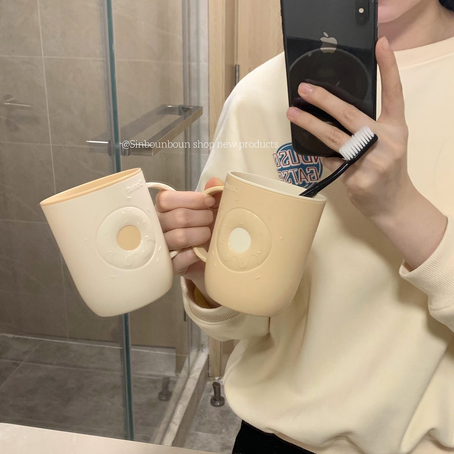 馨帮帮杂货铺 可爱甜甜圈洗漱杯情侣塑料牙杯学生高颜值漱口杯女