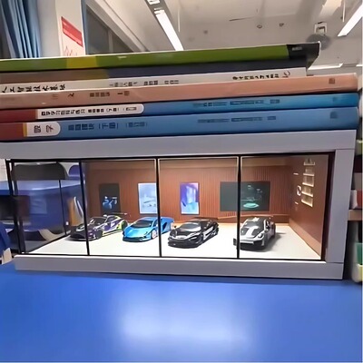 小比例minigt1比64车模场景展示盒带灯儿童停车场玩具车库模型