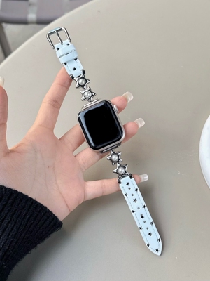 适用appwatch11/10表带星星珍珠皮质s9/8/7表带小米华为通用表带
