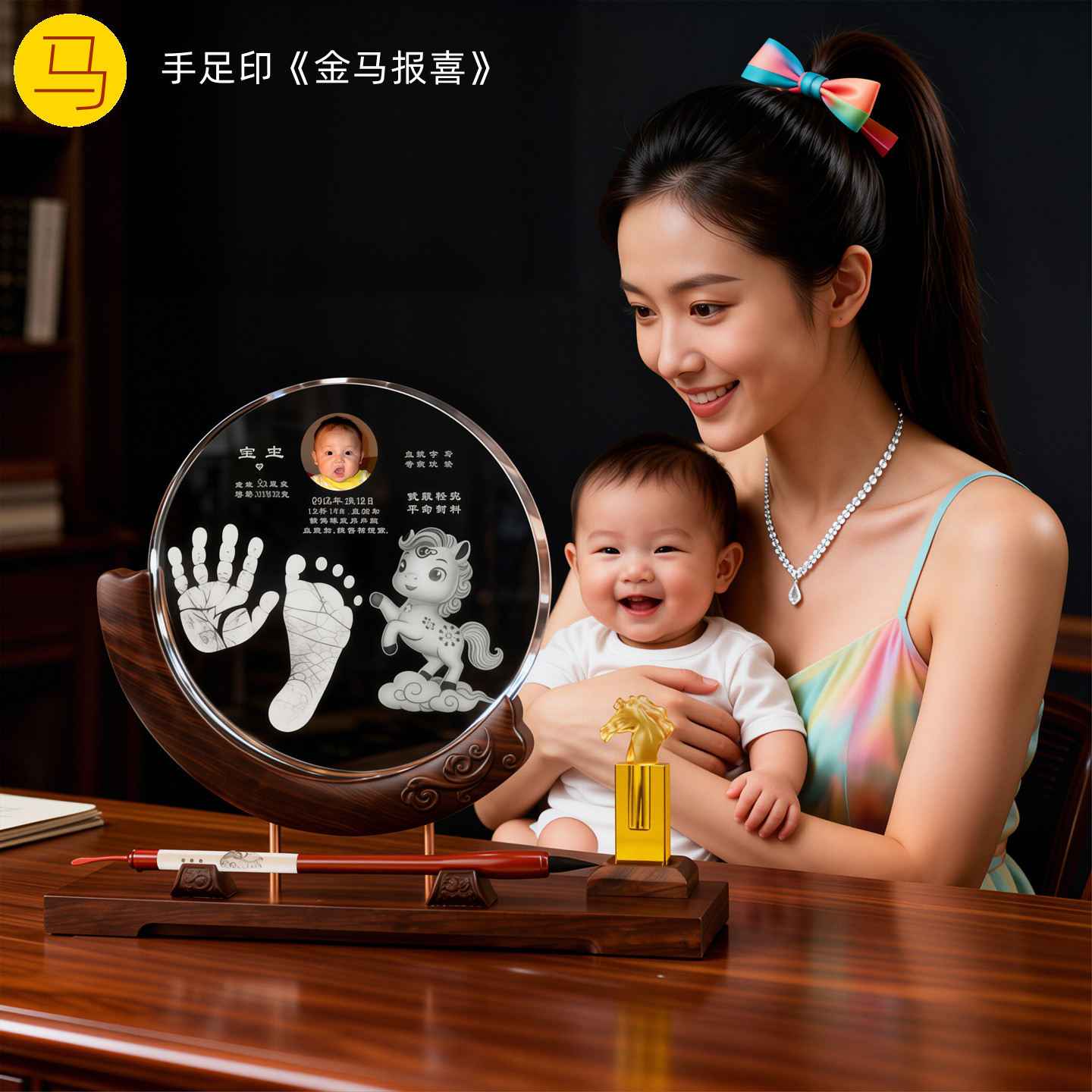 吉祥童子宝宝出生礼物定制手足印手脚印婴幼儿纪念品金马报喜2026