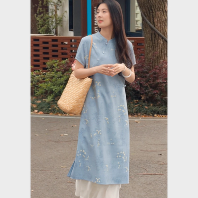 684女士改良宽松套头领口半开门襟旗袍连衣裙服装裁剪图  板D纸样