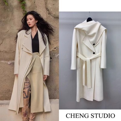 109 Colombo明星同款围巾双面毛尼外套双面羊绒大衣裁剪图样纸样