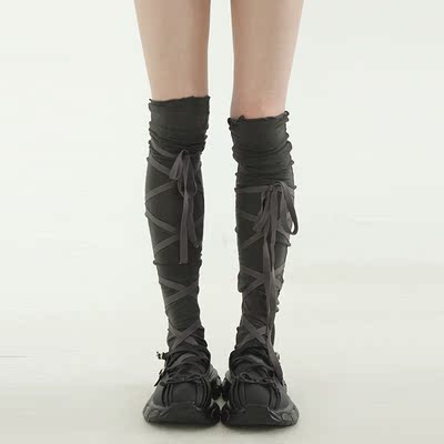 Localmansion韩代绑带弹力中筒袜