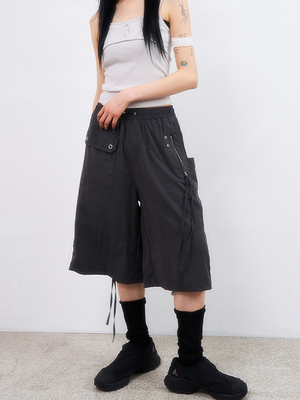 Raucohouse韩代口袋抽绳半腿裤