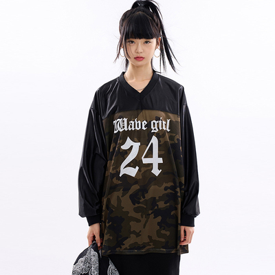 Raucohouse韩代字母迷彩长袖T恤