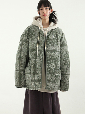 韩国代购23F/W paisley pattern quilting jumper 复古印花棉服女