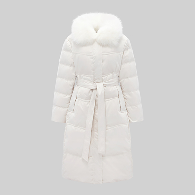 鸟家女装2025冬装新款时尚优雅系带长款羽绒服狐狸毛领C4662/G-17