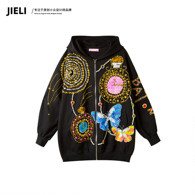 JIE LI/街力原创小众设计感休闲连帽卫衣女Q10353