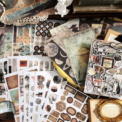 infeelme素材本 忆往昔系列 复古手账DIY素材装饰打底40张入4款