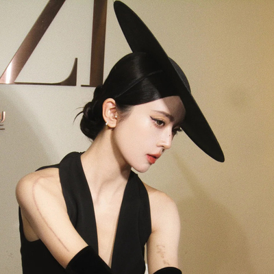 水舞B3073 明星款欧美超大帽檐黑色礼帽赫本风圆顶帽子新娘头饰