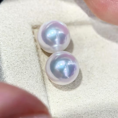 天女光泽极光透樱花粉海水ak耳钉7.5-8mm正圆几乎无暇