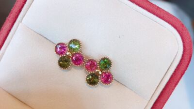 18K金天然碧玺耳钉耳坠，总重2.76g，石重2.7ct，钻石20颗
