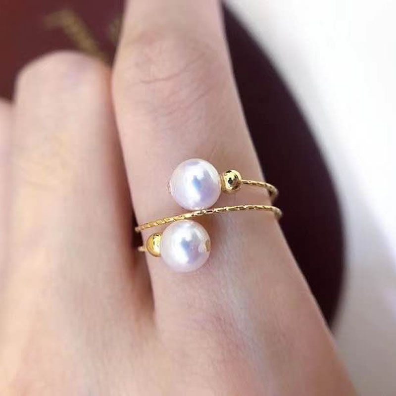 DIY珍珠配件 S925纯银玉石戒指空托双珠款指环托女配6-8mm圆珠_虎窝淘