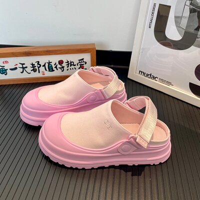 包头厚底两穿一脚蹬增高凉拖女