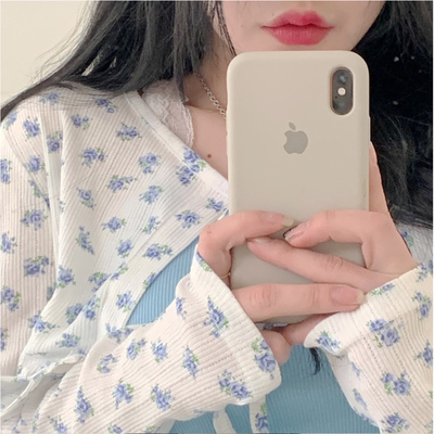 蕾丝细节纯色薄荷蓝小背心