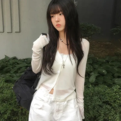 夏日小记 清凉透视薄针织开衫 防晒温柔宽松百搭长袖上衣外搭罩衫