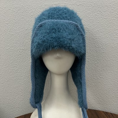 大头围毛绒飞行帽防风护耳雷锋帽纯色保暖防寒大号大码针织毛线帽