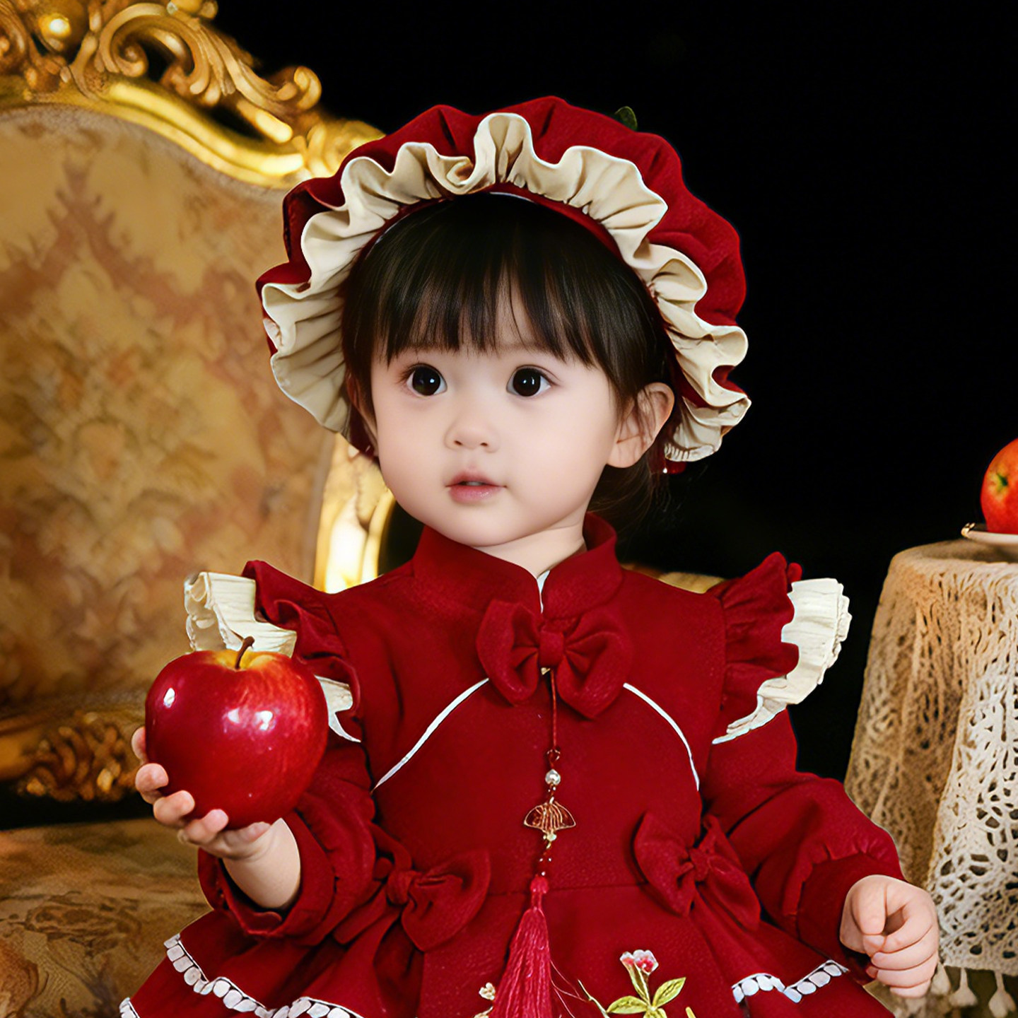 女童帽子冬季2026新款洋气女宝圣诞帽新年婴儿洛丽塔儿童红色童帽