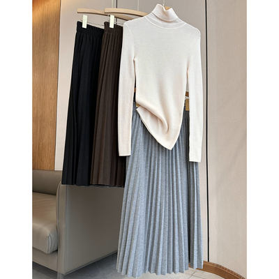 C4677时尚巴黎的老店 时髦减龄 三色亮片羊毛半裙 百褶A型 弹力腰