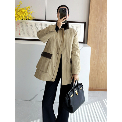 C4699时尚巴黎的老店 皮翻领羽绒风衣外套  可拆两件套 鹅绒中长