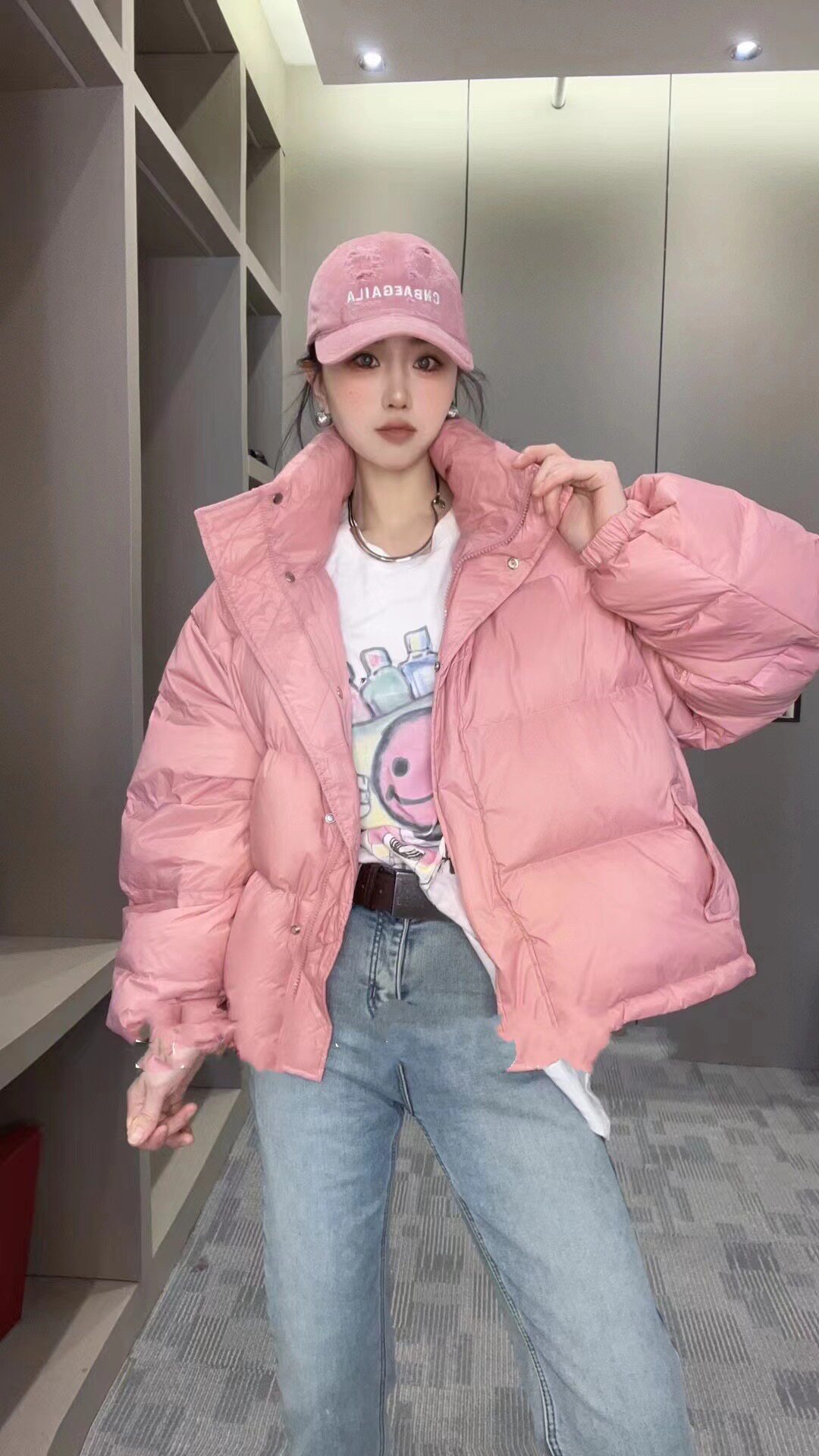 欧洲站羽绒服女2024秋冬装新款抽绳连帽拉链开衫外套大口袋面包服